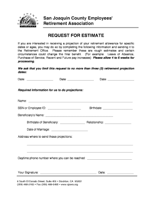 Fillable Online sjcera Request for Estimate - SJCERA - sjcera Fax Email ...