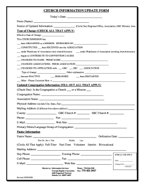 Fillable Online gabaptist CHURCH INFORMATION UPDATE FORM - Georgia ...