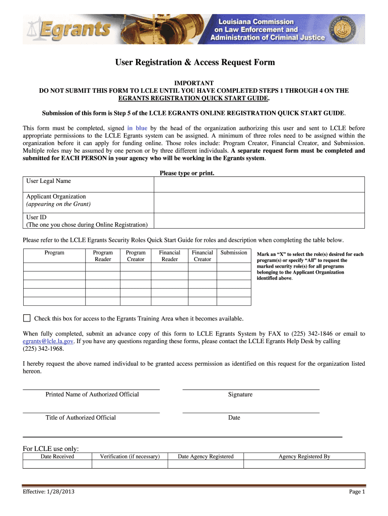 Fillable Online lcle la User Registration Access Request Form ...