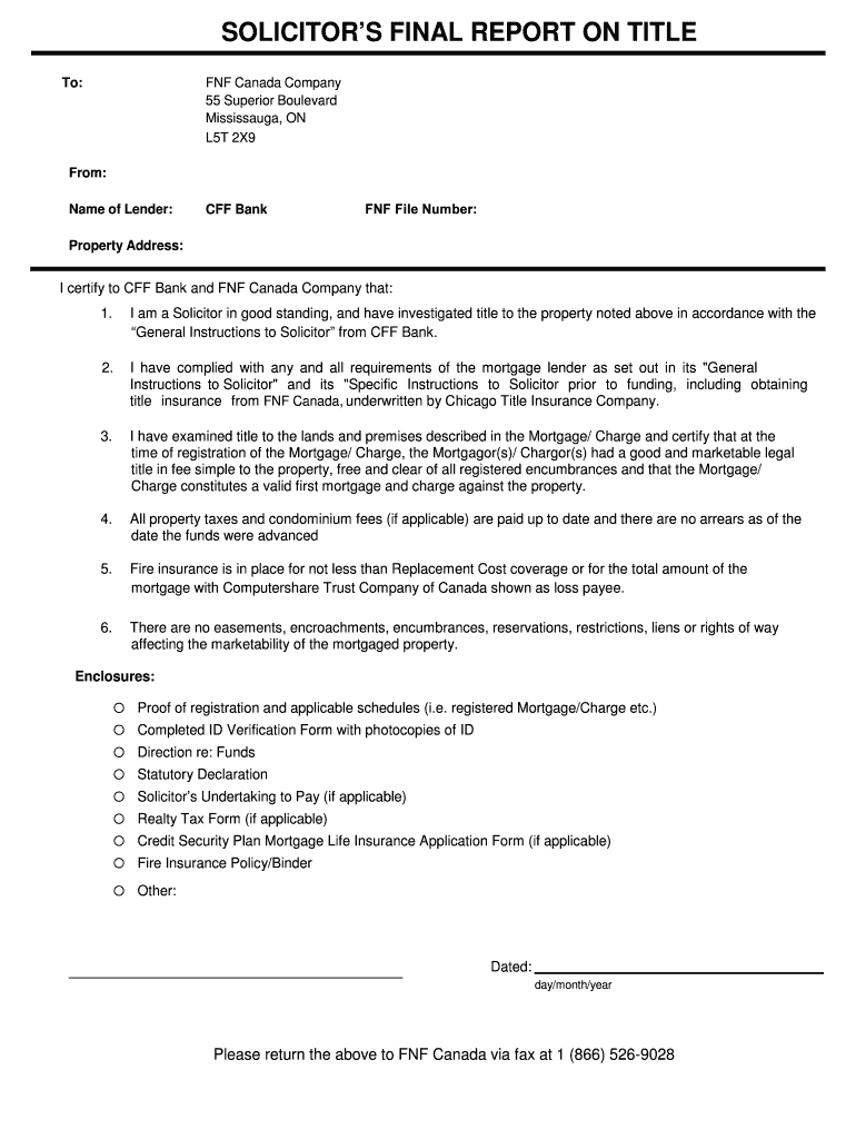 Fillable Online SOLICITORS FINAL REPORT ON TITLE - bdocumentsfnfcab Fax ...