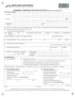 Fillable Online GENERAL PURPOSE LIFE APPLICATION Print and Use Black ...