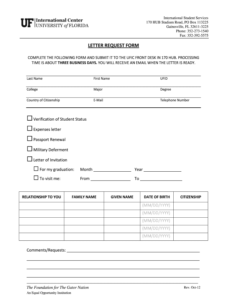 Fillable Online ufic ufl LETTER REQUEST FORM - University of Florida ...