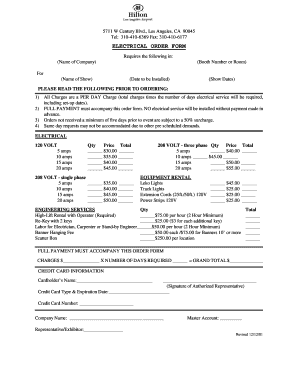 Fillable Online ELECTRICAL ORDER FORM - flaggmgmt Fax Email Print ...