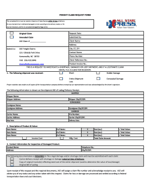 Fillable Online FREIGHT CLAIM REQUEST FORM - All-State Express Fax ...