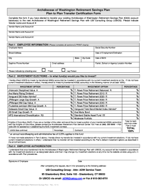 Fillable Online Plan to Plan Transfer Certification Form Fax Email ...