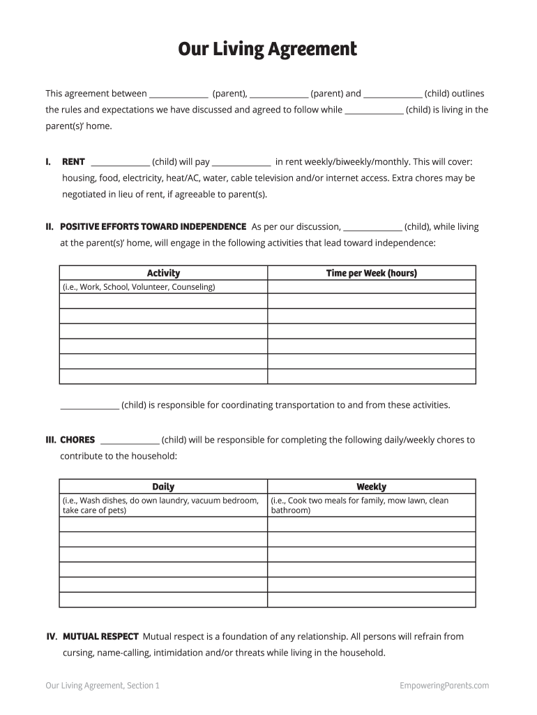 Living Agreement Template Fill Online Printable Fillable Blank 