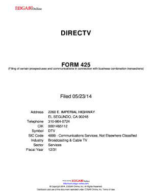 Fillable Online DIRECTV. FORM 425 (Filing of certain prospectuses and ...