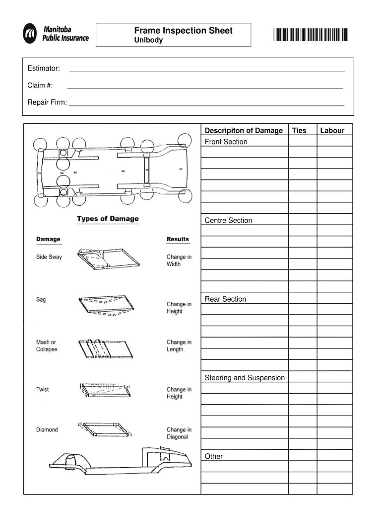 Fillable Online mpi mb Frame Inspection Sheet - Unibody - Manitoba ...