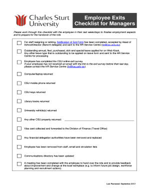 Fillable Online Employee Exits Checklist for Managers Fax Email Print ...