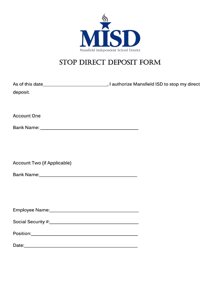 Fillable Online mansfieldisd STOP DIRECT DEPO SIT FORM - Mansfield ...