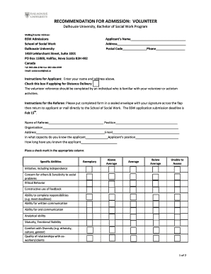 Fillable Online RECOMMENDATION FOR ADMISSION VOLUNTEER Fax Email Print - pdfFiller