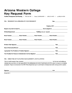 Fillable Online azwestern Arizona Western College Key Request Form Fax ...