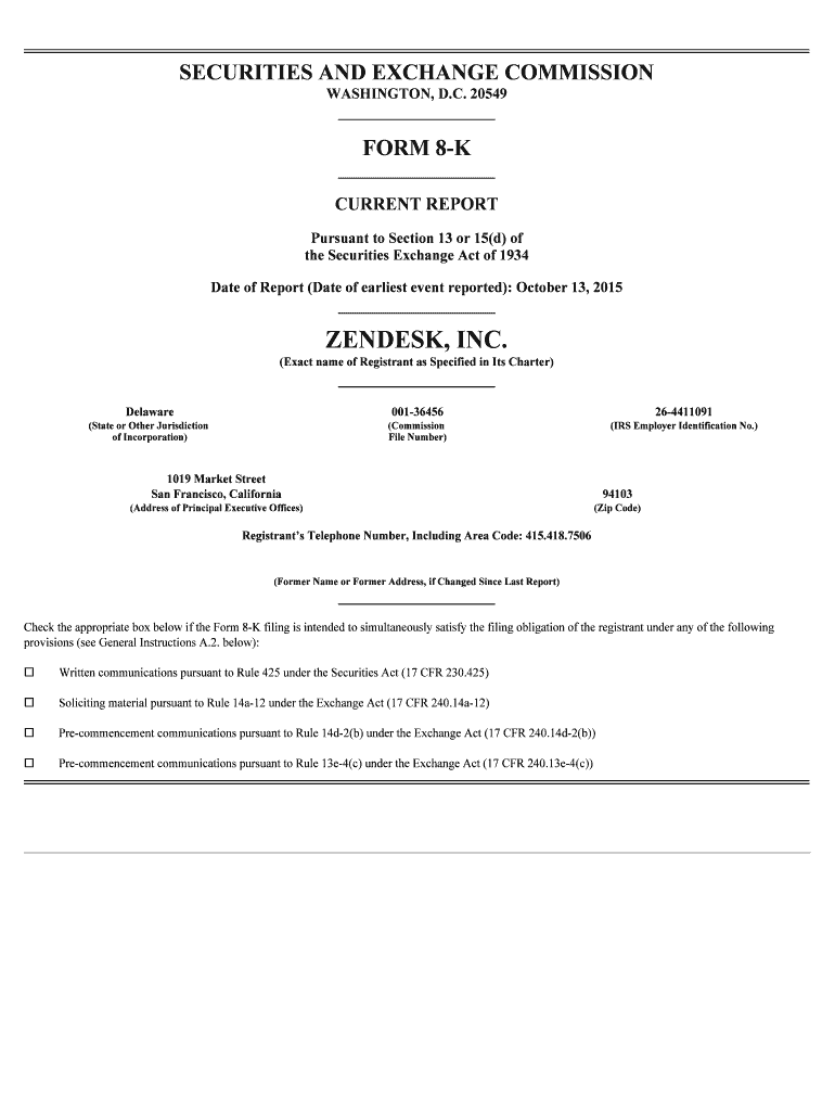 Fillable Online ZENDESK INC Fax Email Print - pdfFiller