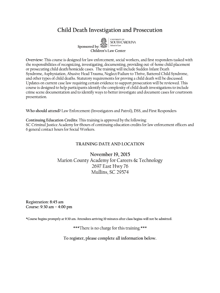Fillable Online childlaw sc Child Death Investigation and Prosecution ...