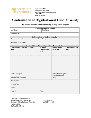 Fillable Online Confirmation of Registration at Host University Fax ...