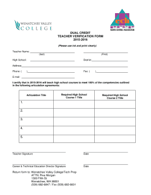 Fillable Online wvc DUAL CREDIT TEACHER VERIFICATION FORM 2015-2016 ...