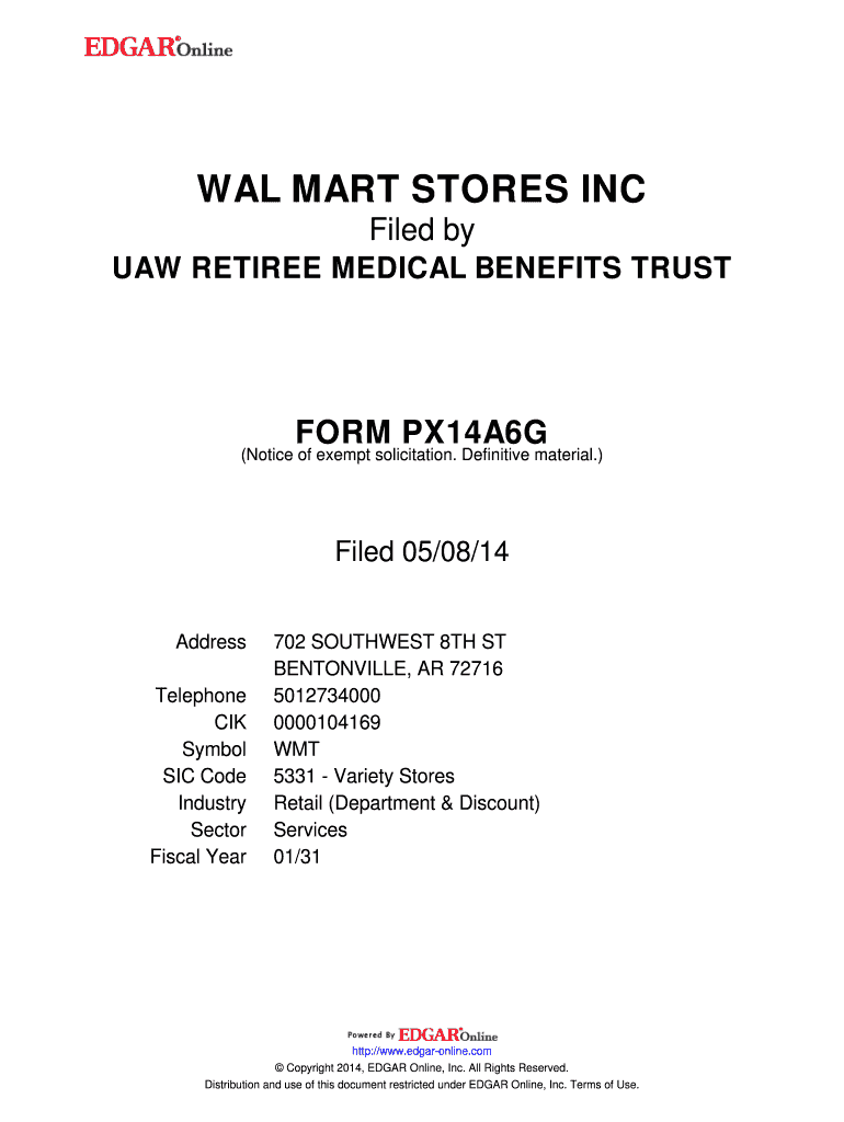 Fillable Online WAL MART STORES INC. FORM PX14A6G (Notice of exempt ...