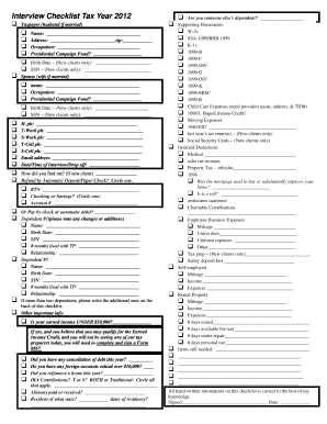 Fillable Online Interview Checklist Tax Year 2012 Are you someone elses ...