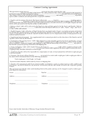 Fillable Online attra ncat Contract Grazing Agreement - Sustainable ...