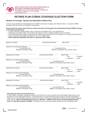 Fillable Online RETIREE PL AN COBRA COVERAGE ELECTION FORM Fax Email ...