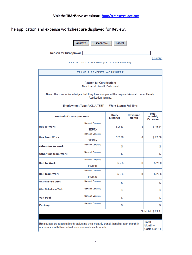 Fillable Online transerve dot TRANSIT BENEFIT PROGRAM Approving ...
