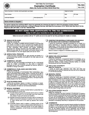 Fillable Online Exemption Certificate, TC-721 Fax Email Print - pdfFiller