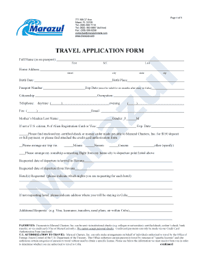 Fillable Online Travel application form - Marazul Fax Email Print - pdfFiller
