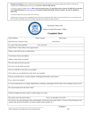 Fillable Online Complaint Sheet - Jackson County Michigan Fax Email ...