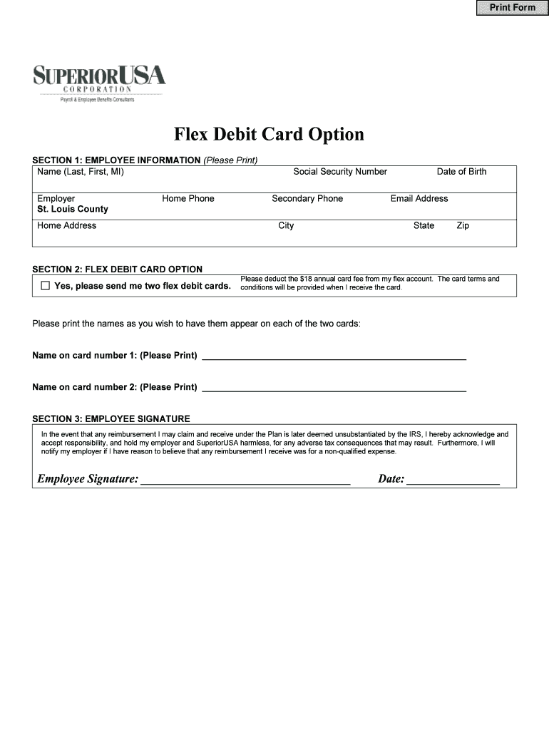 Fillable Online stlouiscountymn Flex Medical Debit Card Option Form ...