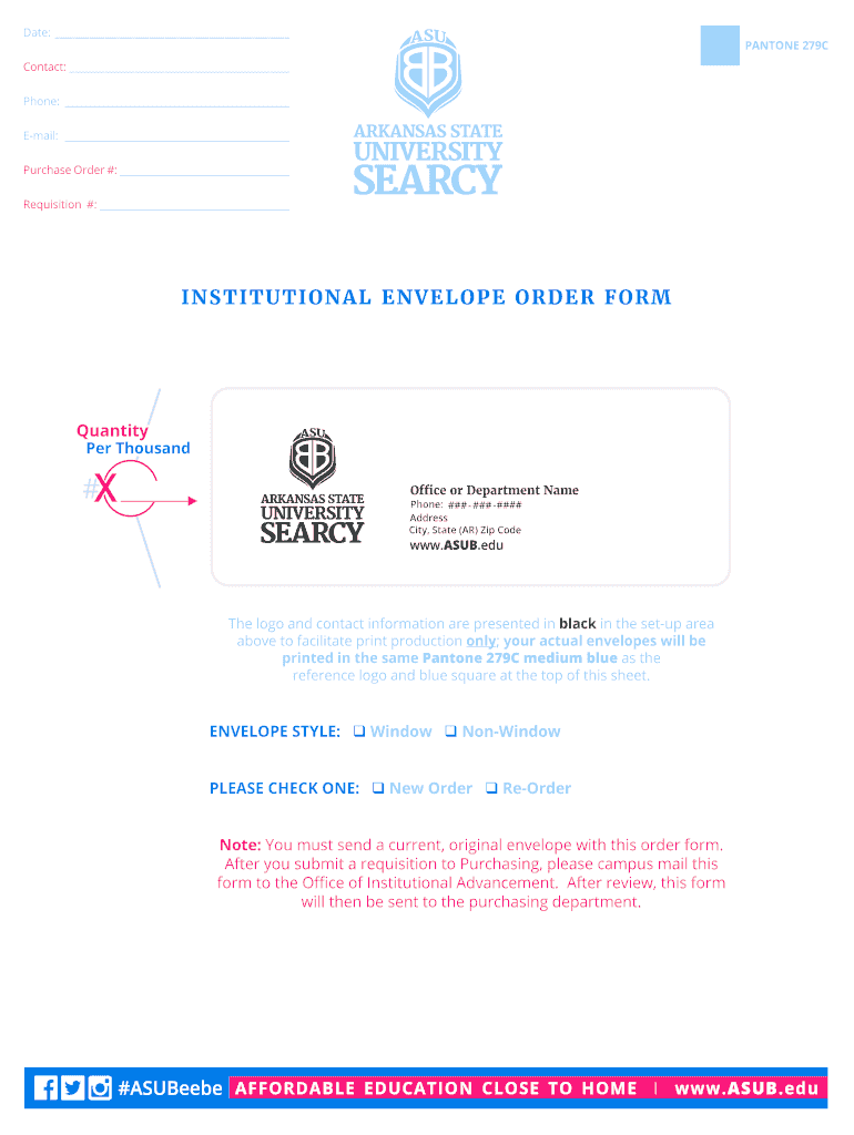 Fillable Online asub INSTITUTIONAL ENVELOPE ORDER FORM - asub Fax Email Print - pdfFiller