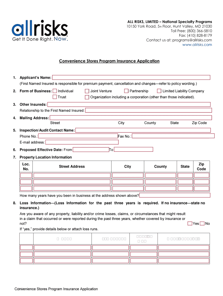 Fillable Online Application - Convenience Store WHI APP-151.doc Fax ...