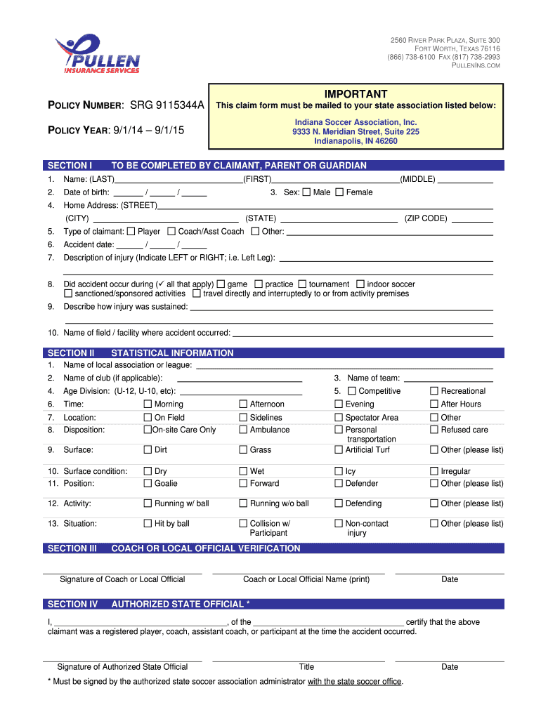 Fillable Online soccerindiana INDIANA SOCCER ASSOCIATION INC ACCIDENT ...