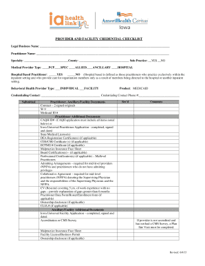 Fillable Online Provider and facility credential checklist ...