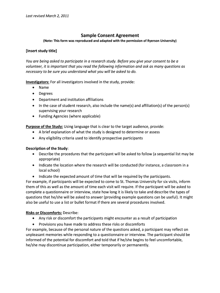Fillable Online Sample Consent Agreement - St Thomas University Fax ...