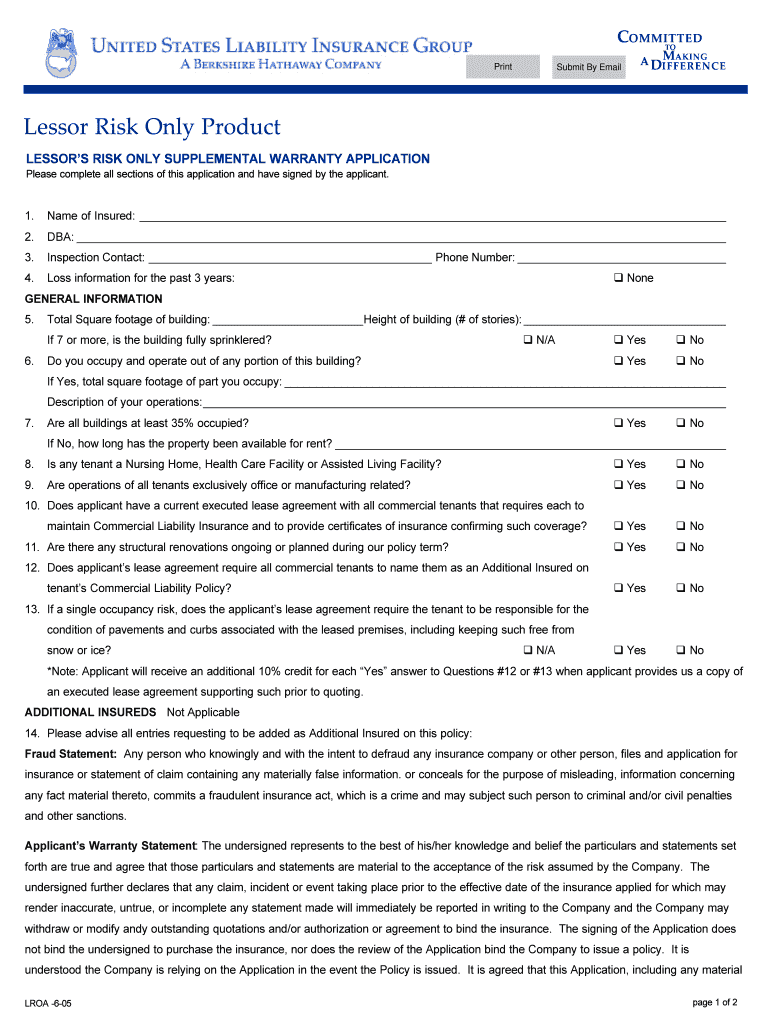 Fillable Online Lessor Risk Only Product - SCU Fax Email Print - pdfFiller
