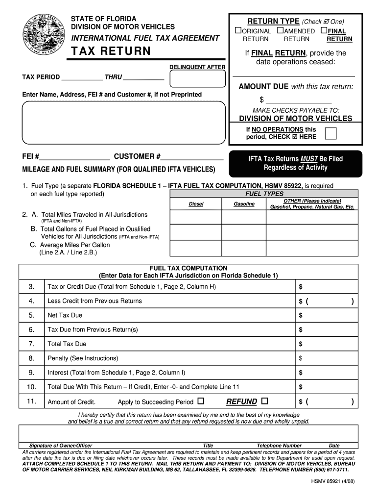 Fillable Online STATE OF FLORIDA RETURN TYPE One ORIGINAL AMENDED FINAL ...