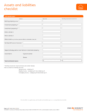 Fillable Online Assets and liabilities checklist - ING Direct Australia ...