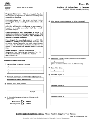 Fillable Online au Residential Tenancies Act 1994 (Section 194) Purpose ...