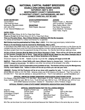 Fillable Online DOUBLE OPEN SPRING RABBIT SHOWS Fax Email Print - pdfFiller
