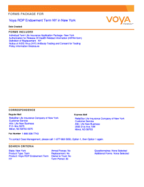 Fillable Online Forms Package for Voya ROP Endowment Term NY in New ...