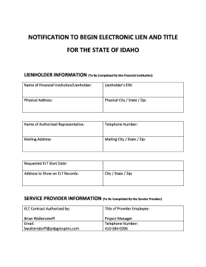 Fillable Online NOTIFICATION TO BEGIN ELECTRONIC LIEN AND TITLE Fax ...