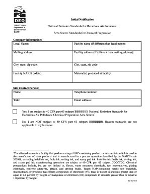 Fillable Online Initial Notification National Emission Standards for ...