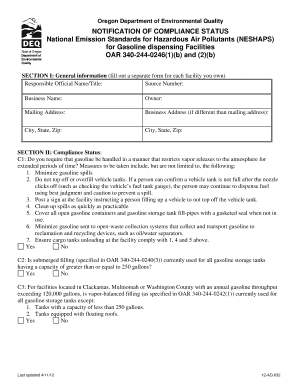 Fillable Online Notification of compliance status Gasoline dispensing ...