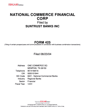 Fillable Online NATIONAL COMMERCE FINANCIAL CORP. FORM 425 (Filing of ...