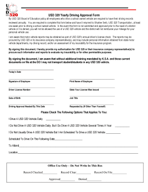 Fillable Online USD 320 Yearly Driving Approval Form Fax Email Print ...