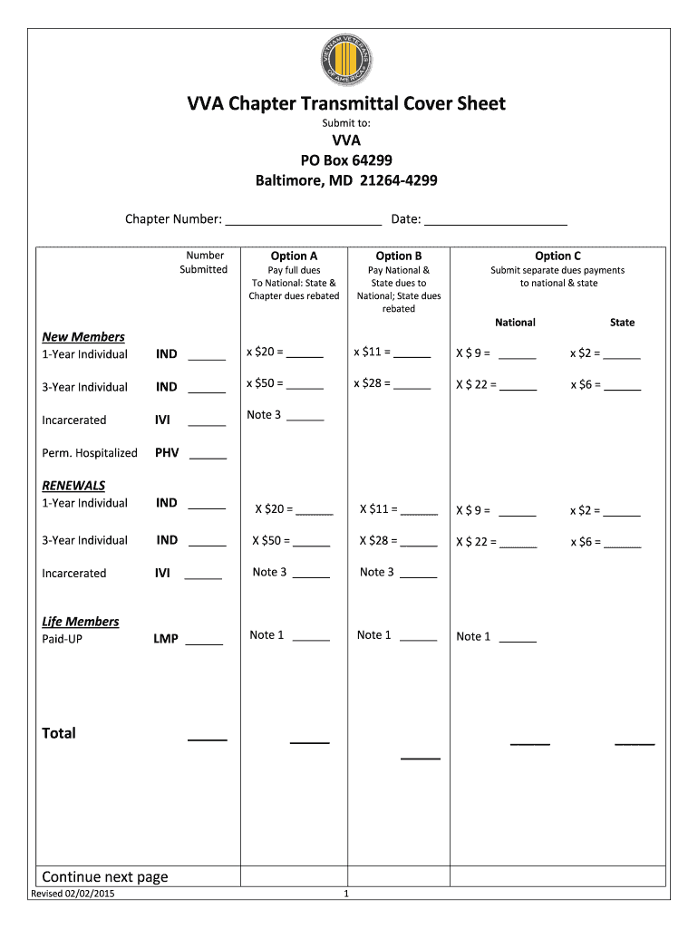 Fillable Online vva VVA Chapter Transmittal Cover Sheet Fax Email Print ...