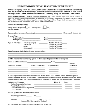 Fillable Online langston STUDENT ORGANIZATION MOTOR POOL REQUEST Fax ...