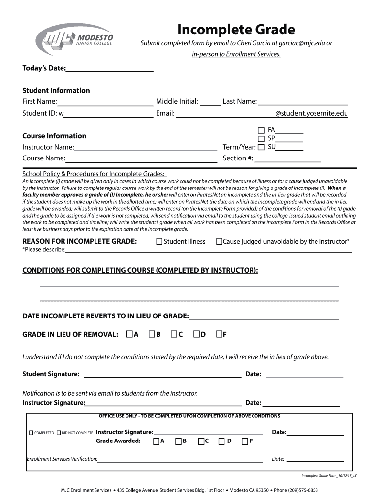 Fillable Online mjc Incomplete Grade - MJC Fax Email Print - pdfFiller