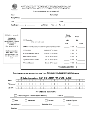 Fillable Online vva Delegate Registration form - Vietnam Veterans of ...