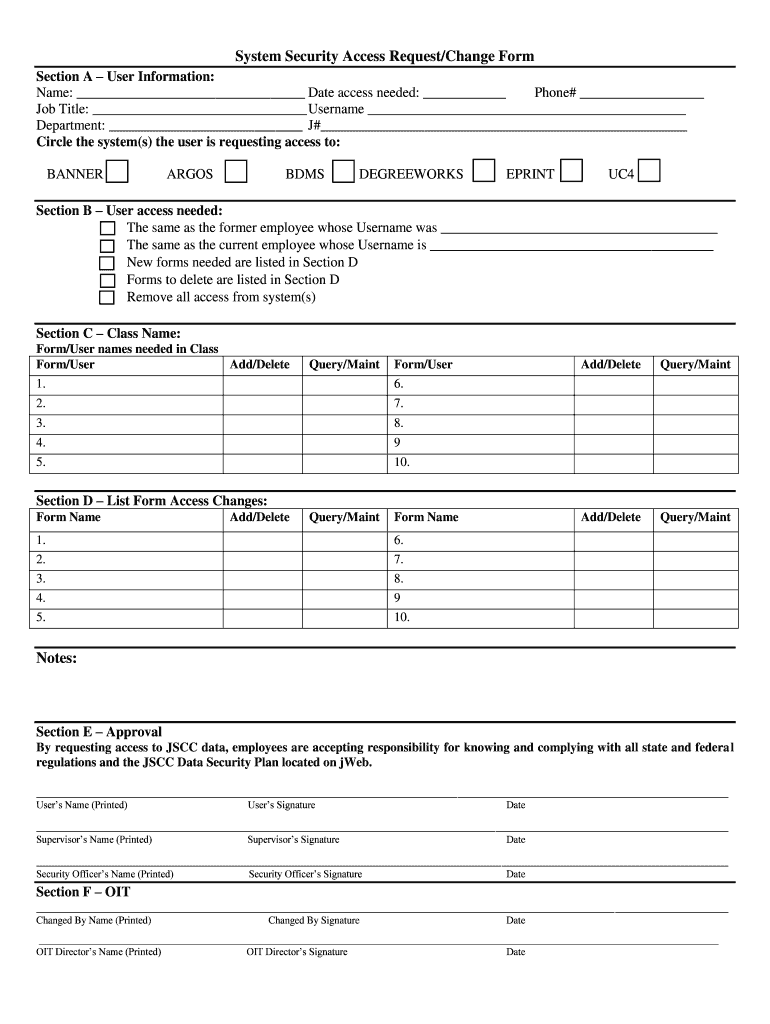 Fillable Online jscc System Security Access RequestChange Form Fax ...